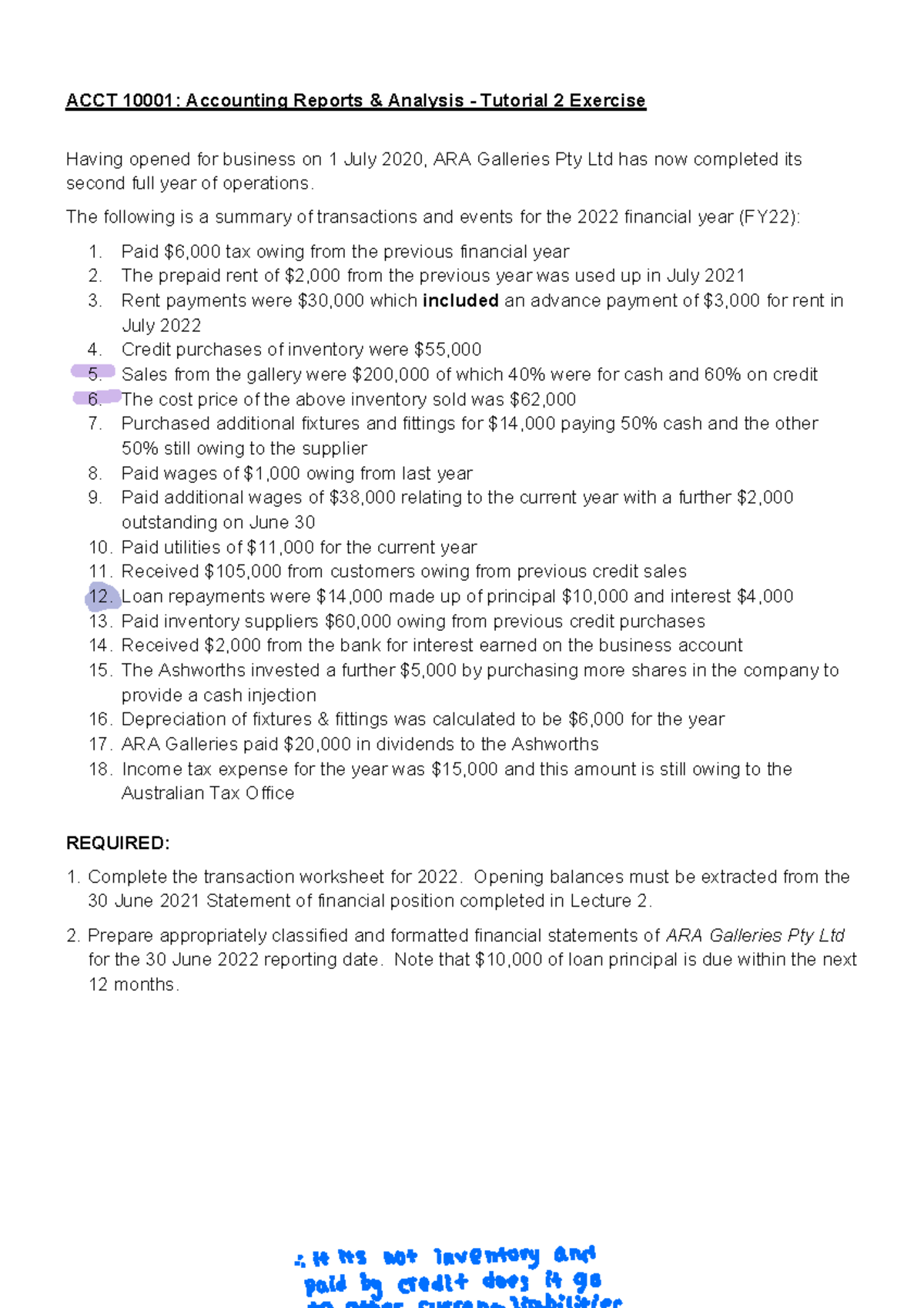 Tutorial 02 In Class Exercise - ACCT 10001: Accounting Reports ...
