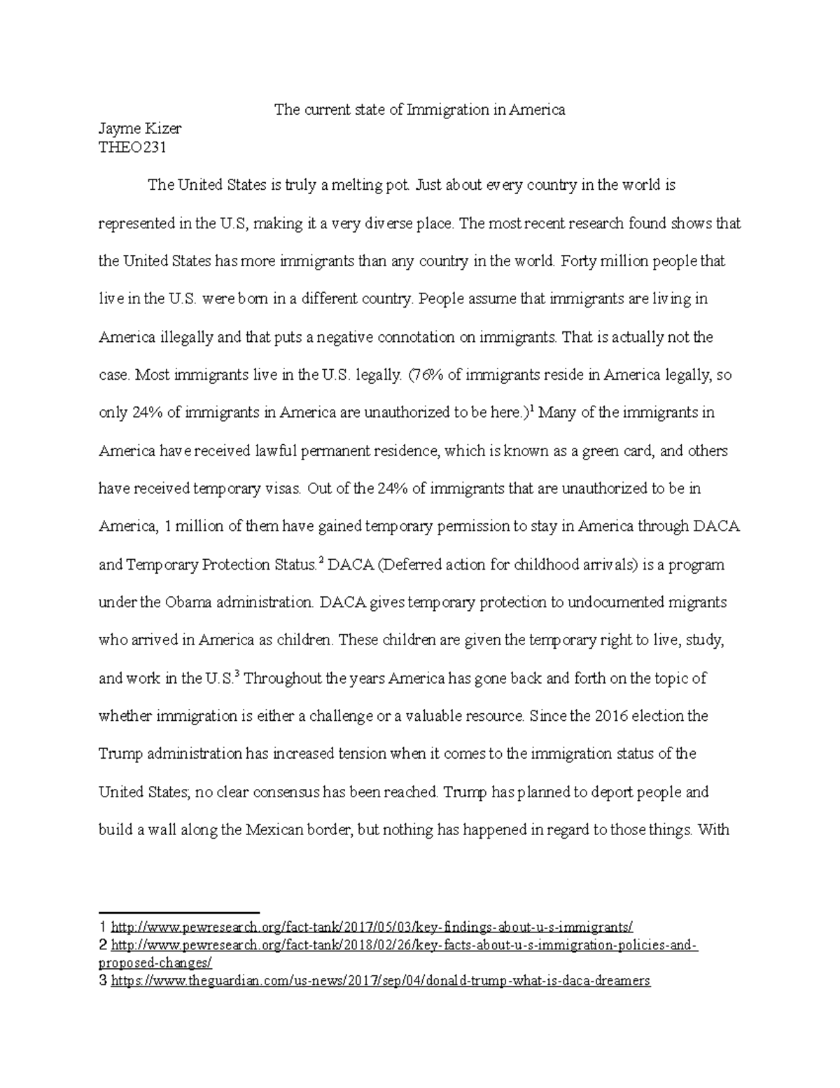 Immigration paper - Grade: A - The current state of Immigration in ...