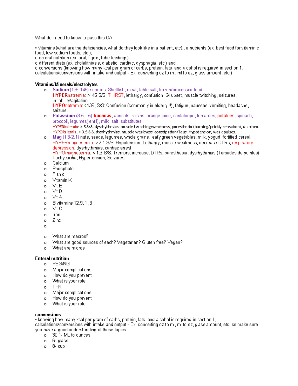 Nutrition - Lecture notes - What do I need to know to pass this OA ...