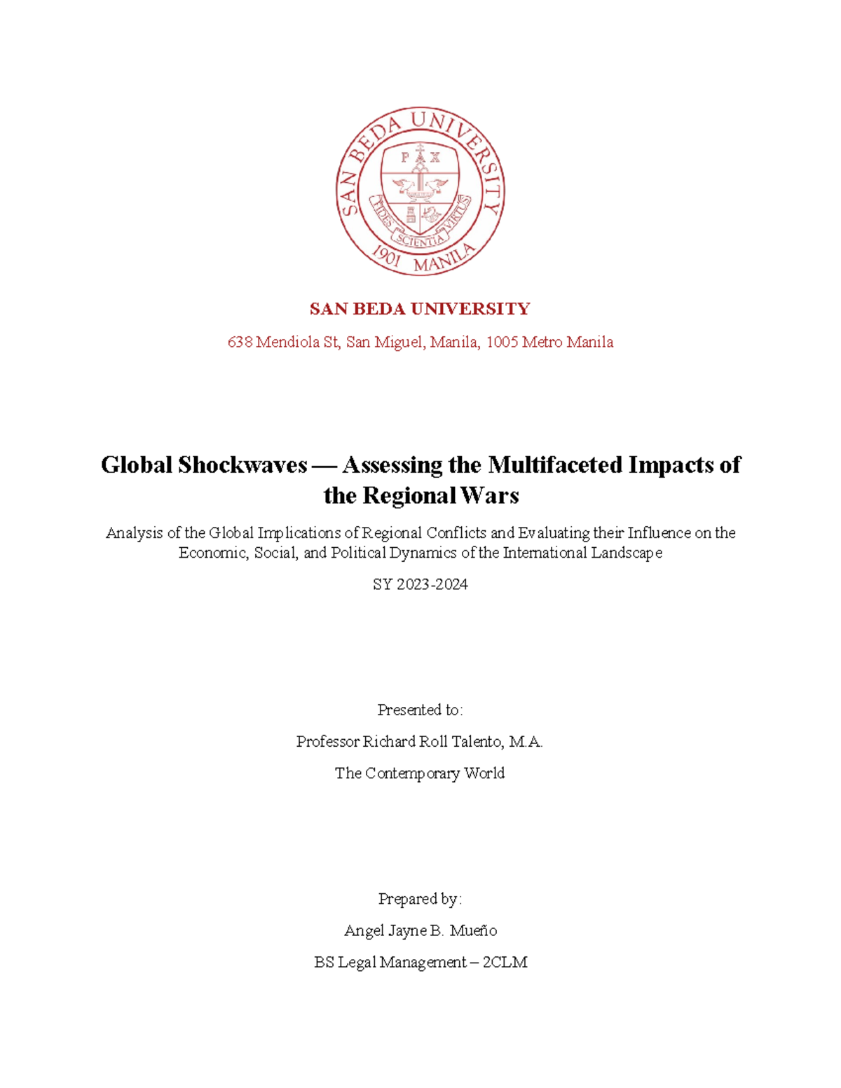 CW - Formal Research Paper - SAN BEDA UNIVERSITY 638 Mendiola St, San ...