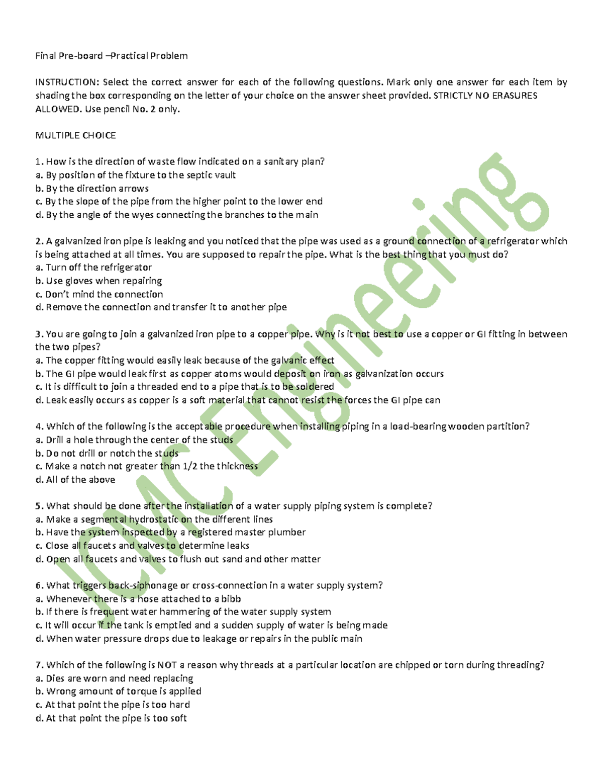 Final Pre-board - Practical Problem - Final Pre-board – Practical Problem INSTRUCTION: Select ...