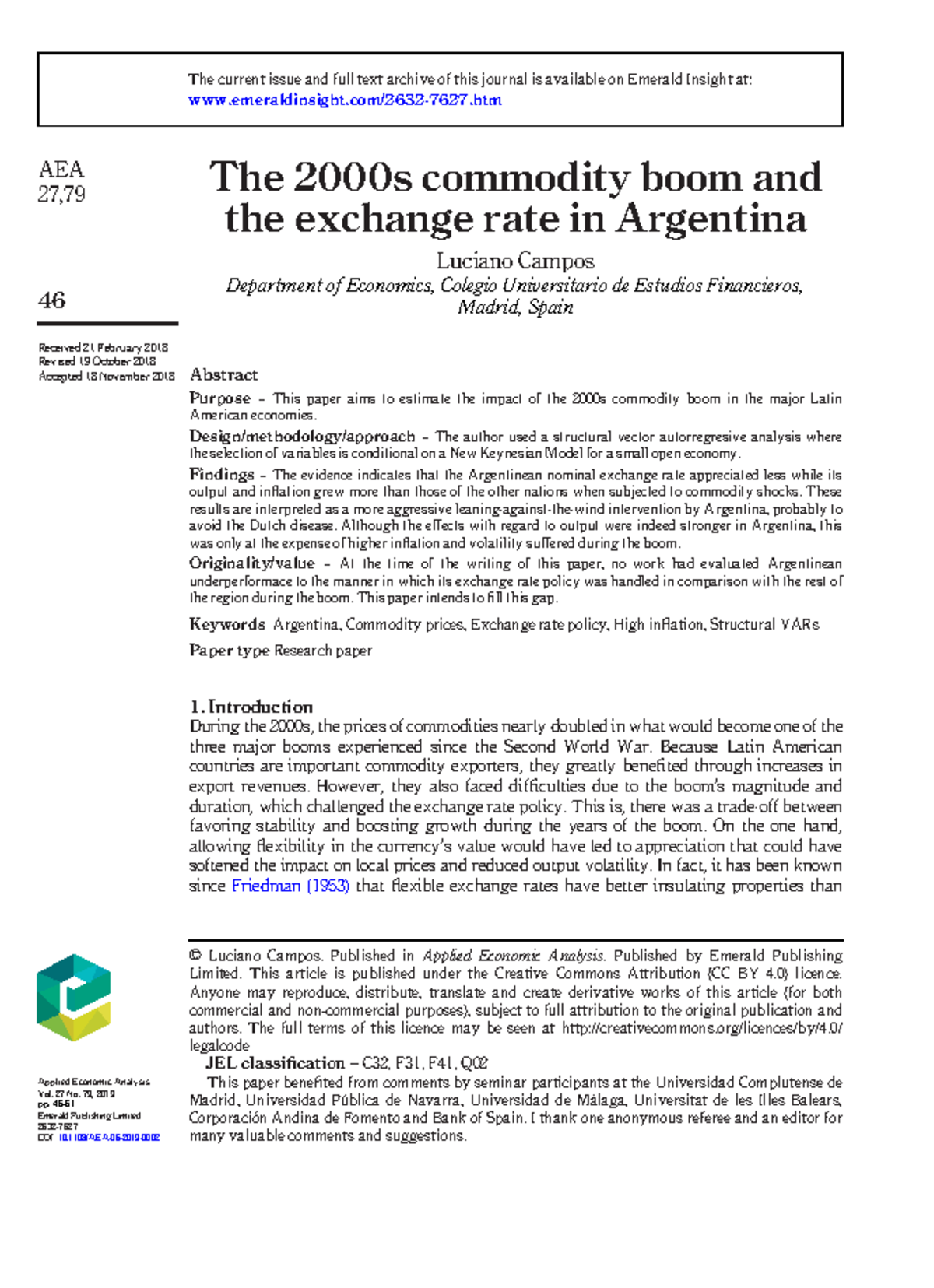 The 2000 s commodity boom and the exchang - The 2000s commodity boom and the exchange rate in ...
