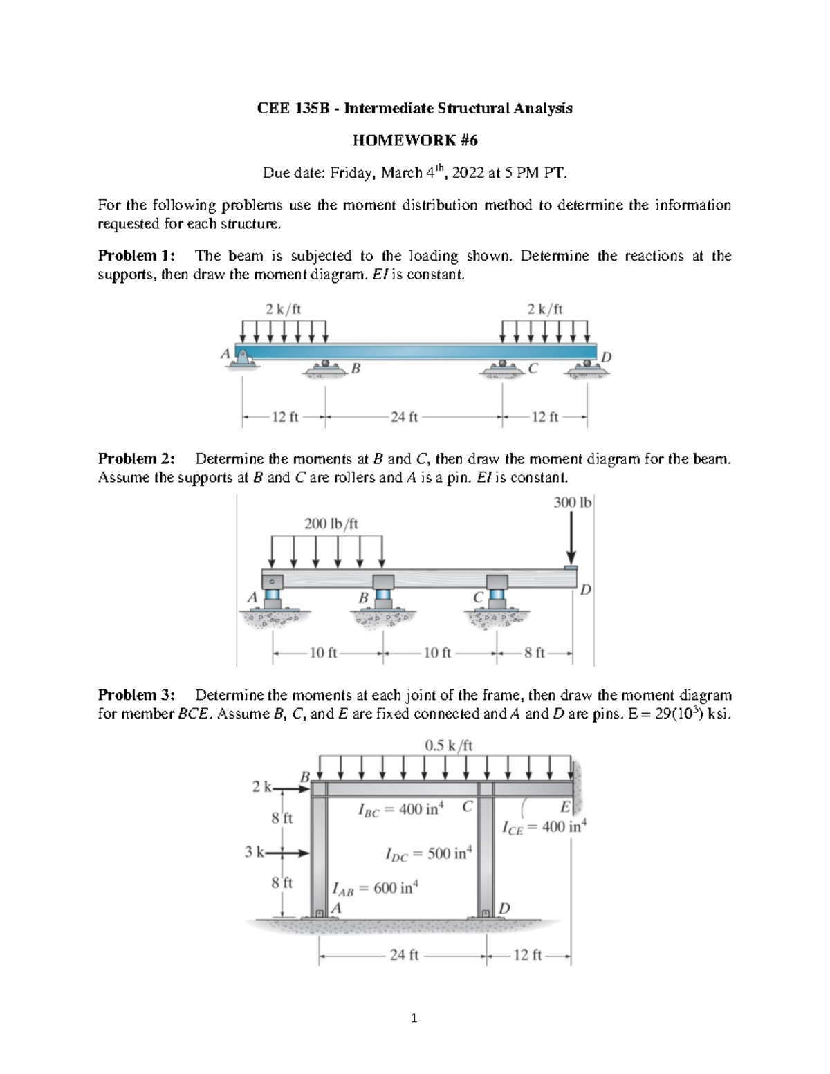 HW6 - N/A - 1 CEE 135B - Intermediate Structural Analysis HOMEWORK ...
