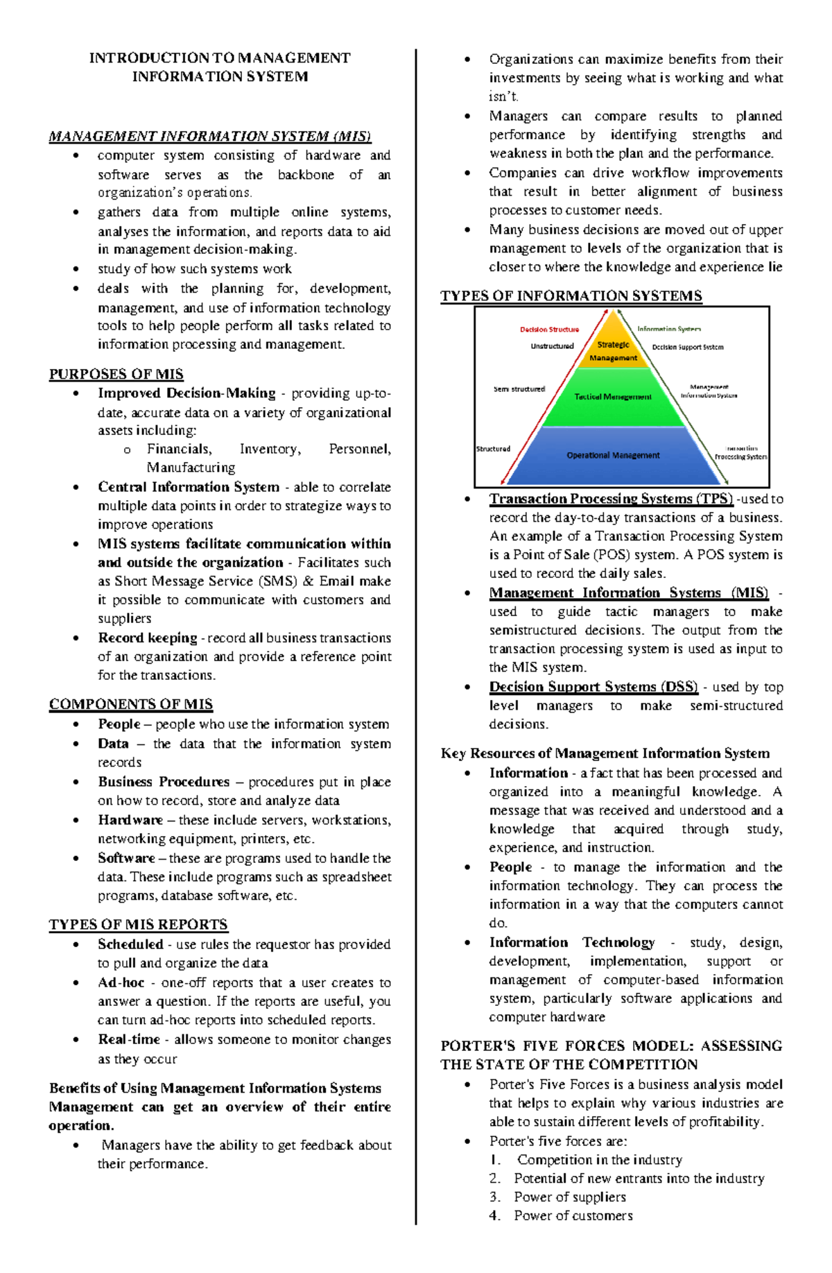 Information-System- Reviewer - INTRODUCTION TO MANAGEMENT INFORMATION ...