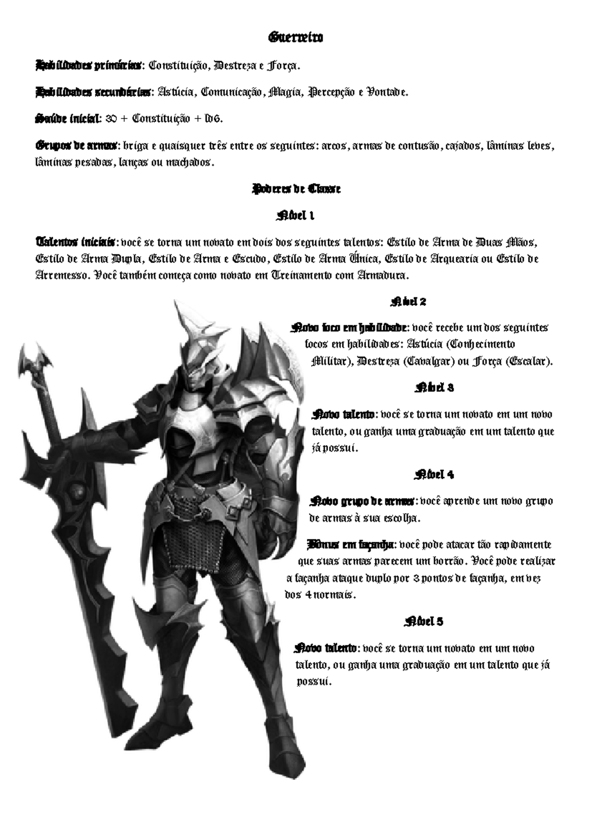 Dragon age rpg resumo de classes biblioteca elfica - Guerreiro ...