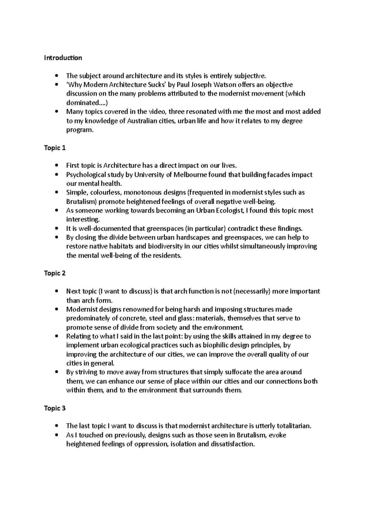 In Class Presentation Draft Speech - Introduction The subject around ...