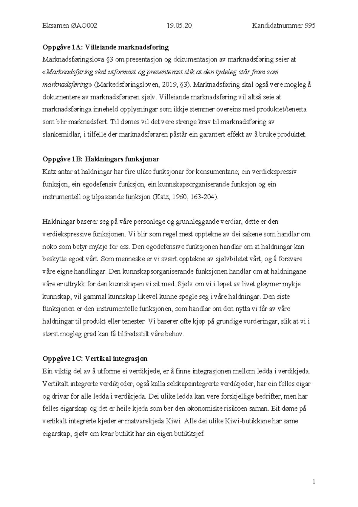 Eksamensbesvarelse - Oppgåve 1A: Villeiande marknadsføring Marknadsføringslova §3 om ...