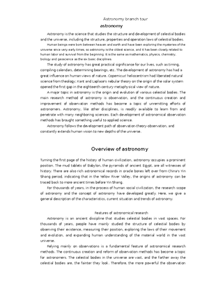 History and development of astronomy - The content includes the ...