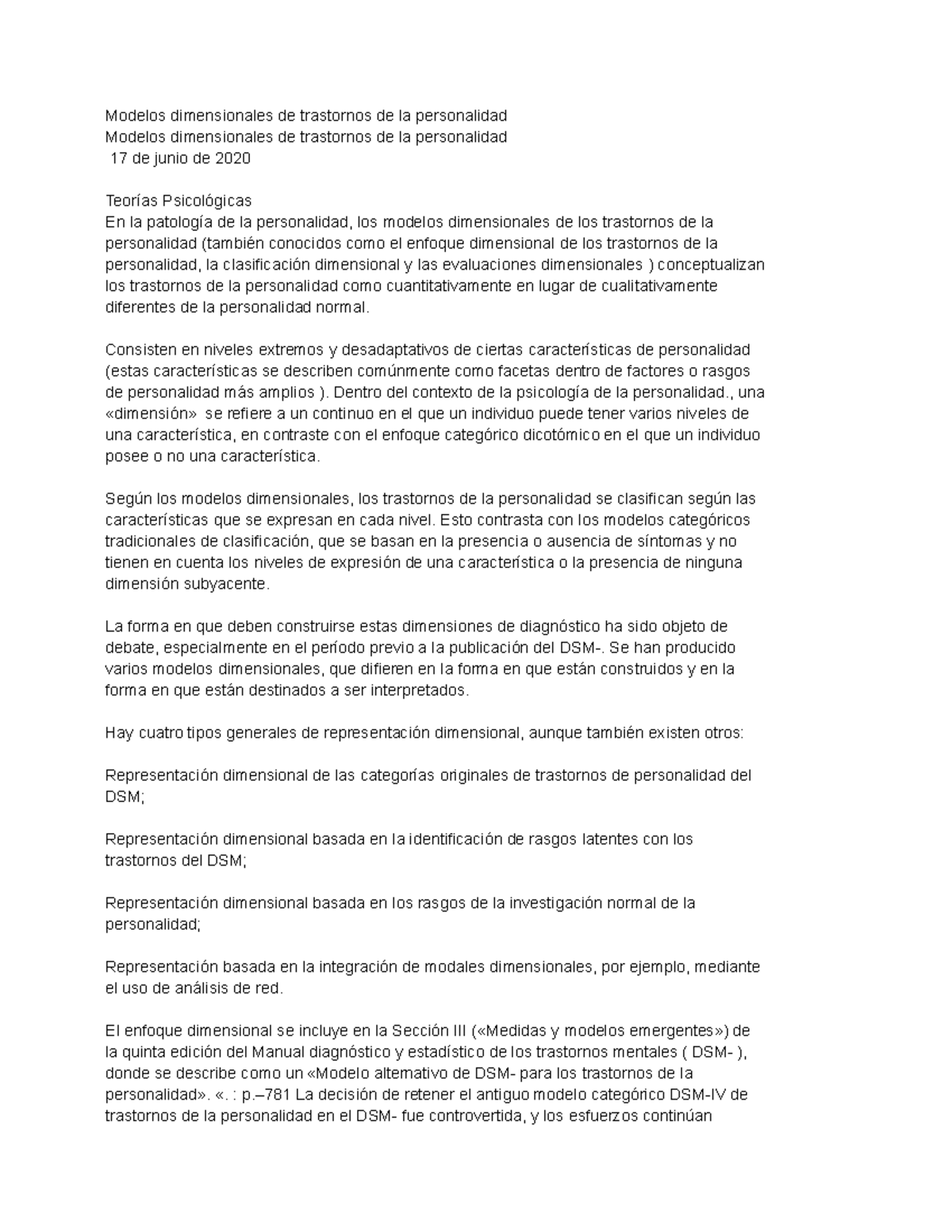 Modelos dimensionales de trastornos de la personalidad - Consisten en ...