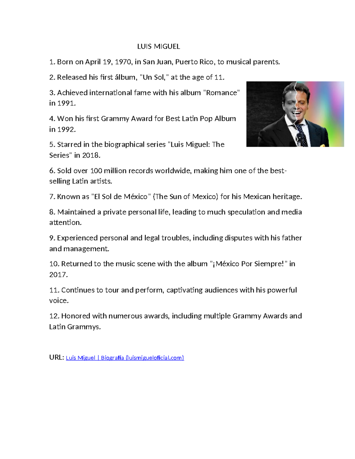 LUIS Miguel - LUIS MIGUEL 1. Born on April 19, 1970, in San Juan ...