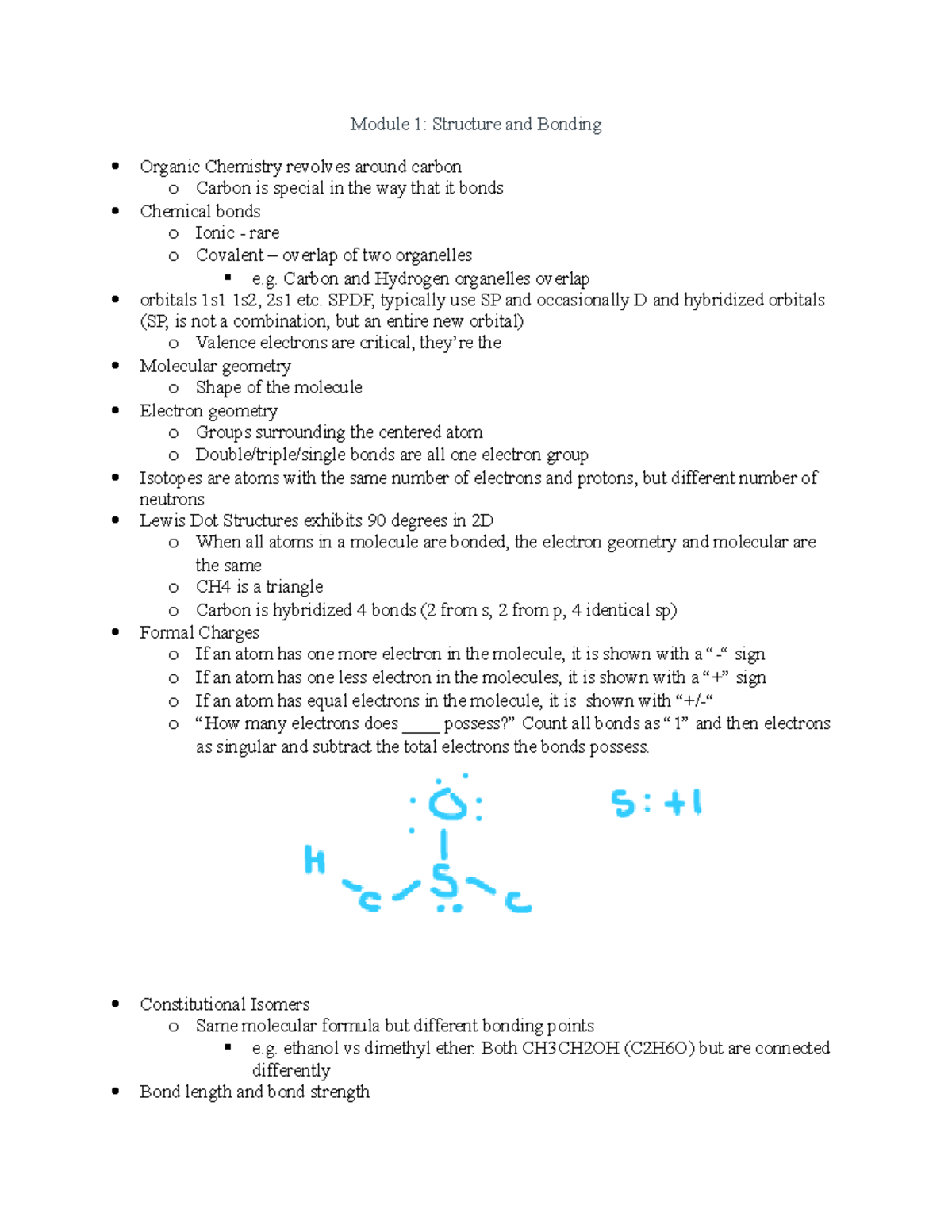 Week 1 Notes - Module 1: Structure and Bonding Organic Chemistry ...