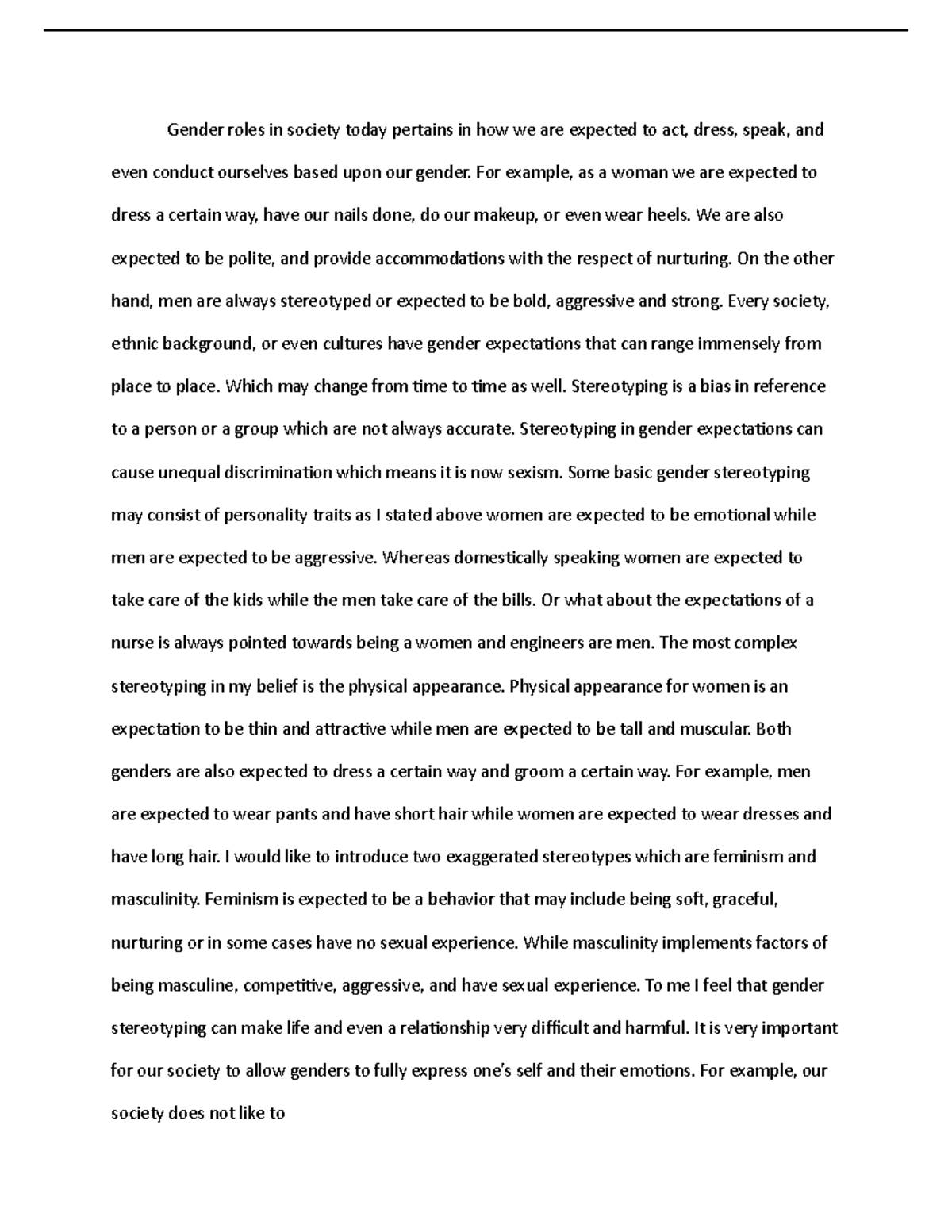 M04 Reflection Paper 1 - Lecture Notes - Gender roles in society today ...