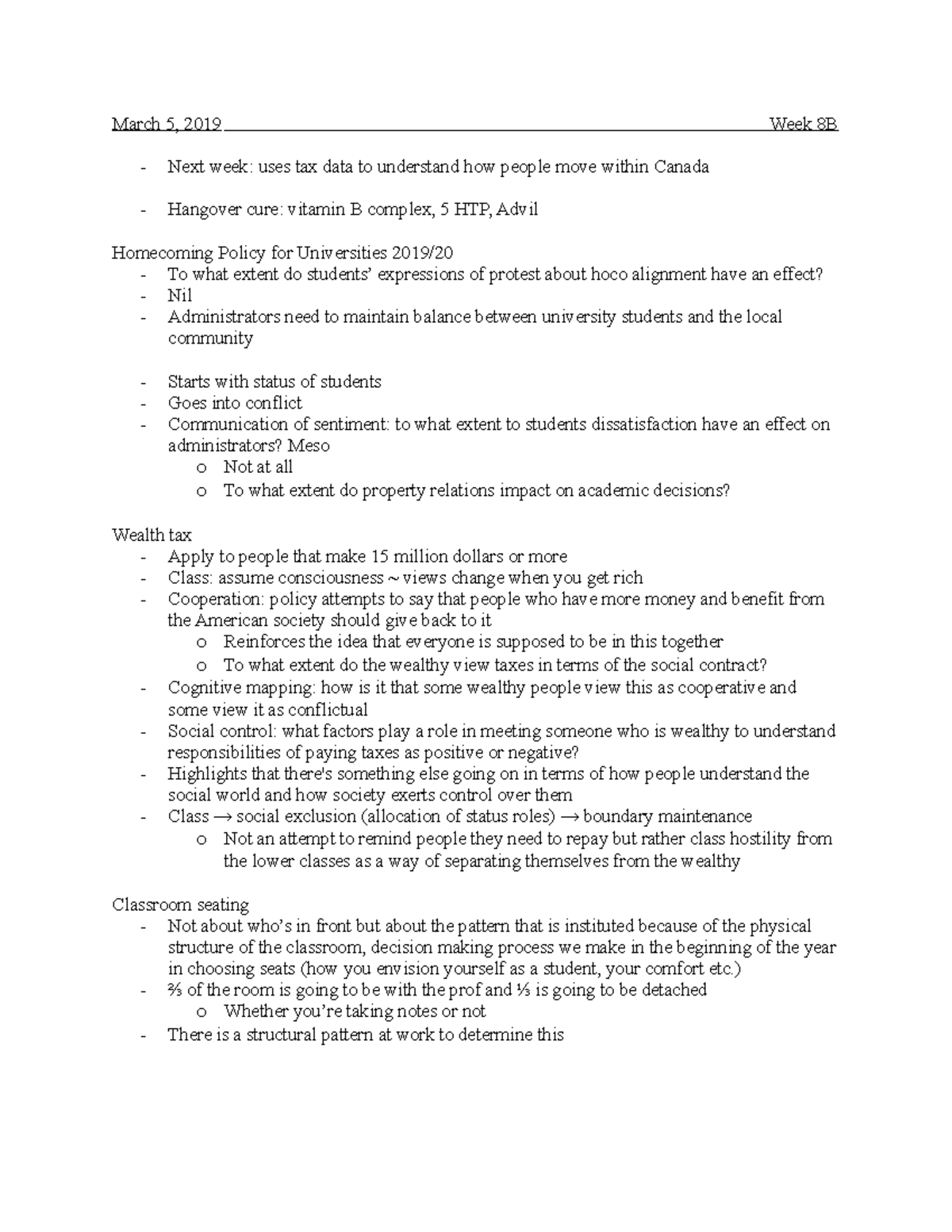 Week 16 - soc - sociology 1020 weekly lectures - March 5, 2019 Week 8B ...