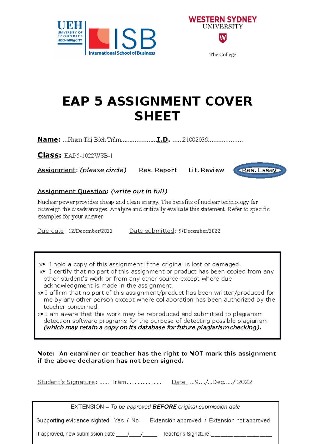 [EAP5 1022WSB 1] [Research Essay] [Pham Thi Bich Tram] [21002039 ...