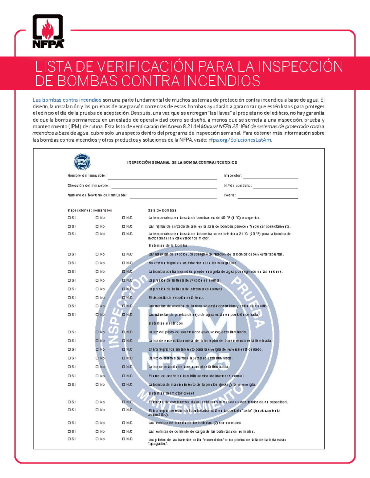 Formato bombas - LISTA DE VERIFICACIÓN PARA LA INSPECCIÓN DE BOMBAS ...