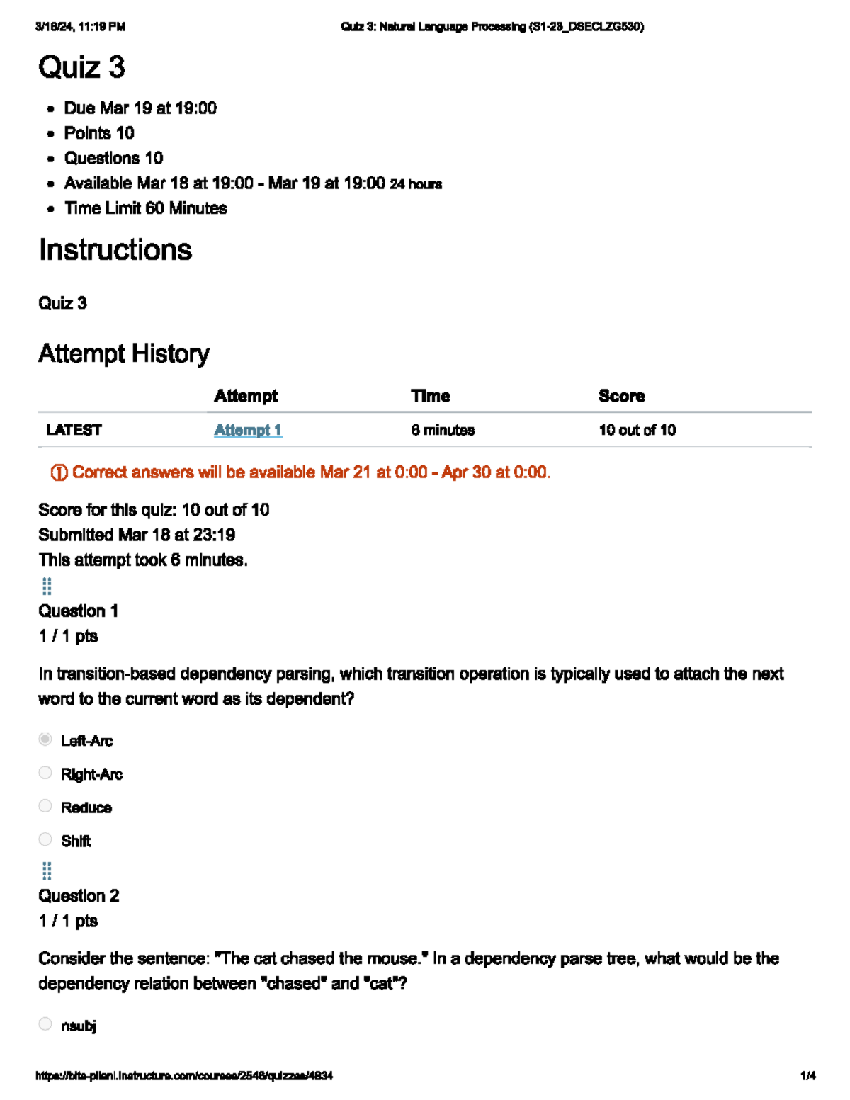 NLP Quiz3 - quiz - Studocu