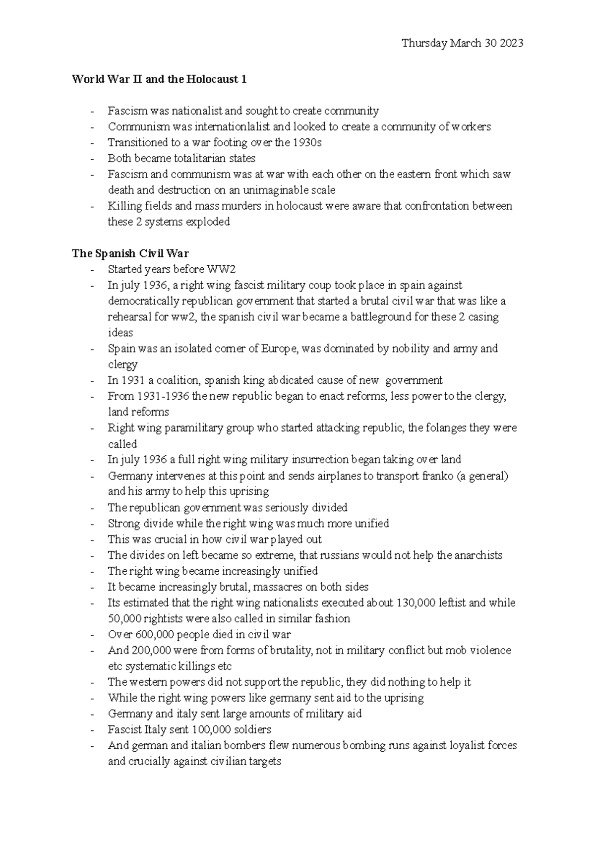 HIST 106- Day 21 Notes - World War II and the Holocaust 1 Fascism was ...