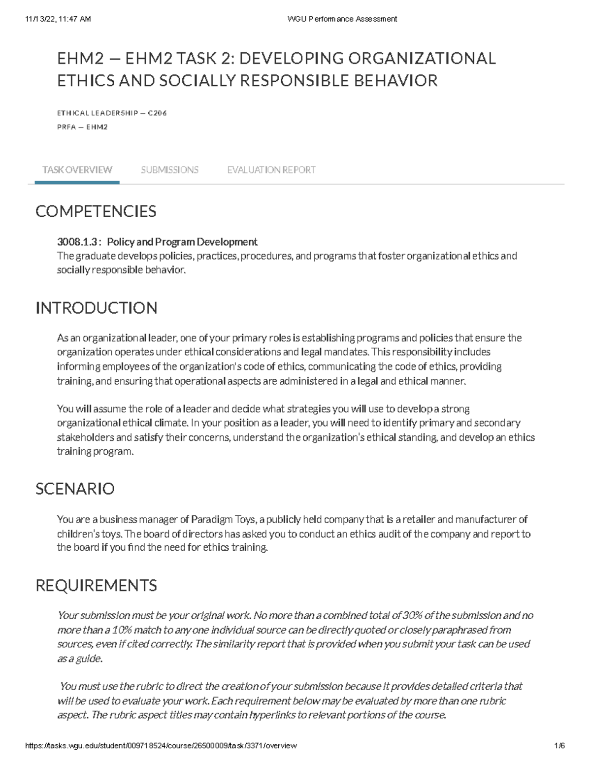 WGU Performance Assessment Task2 Rubrik - EHM2 — EHM2 TASK 2 ...