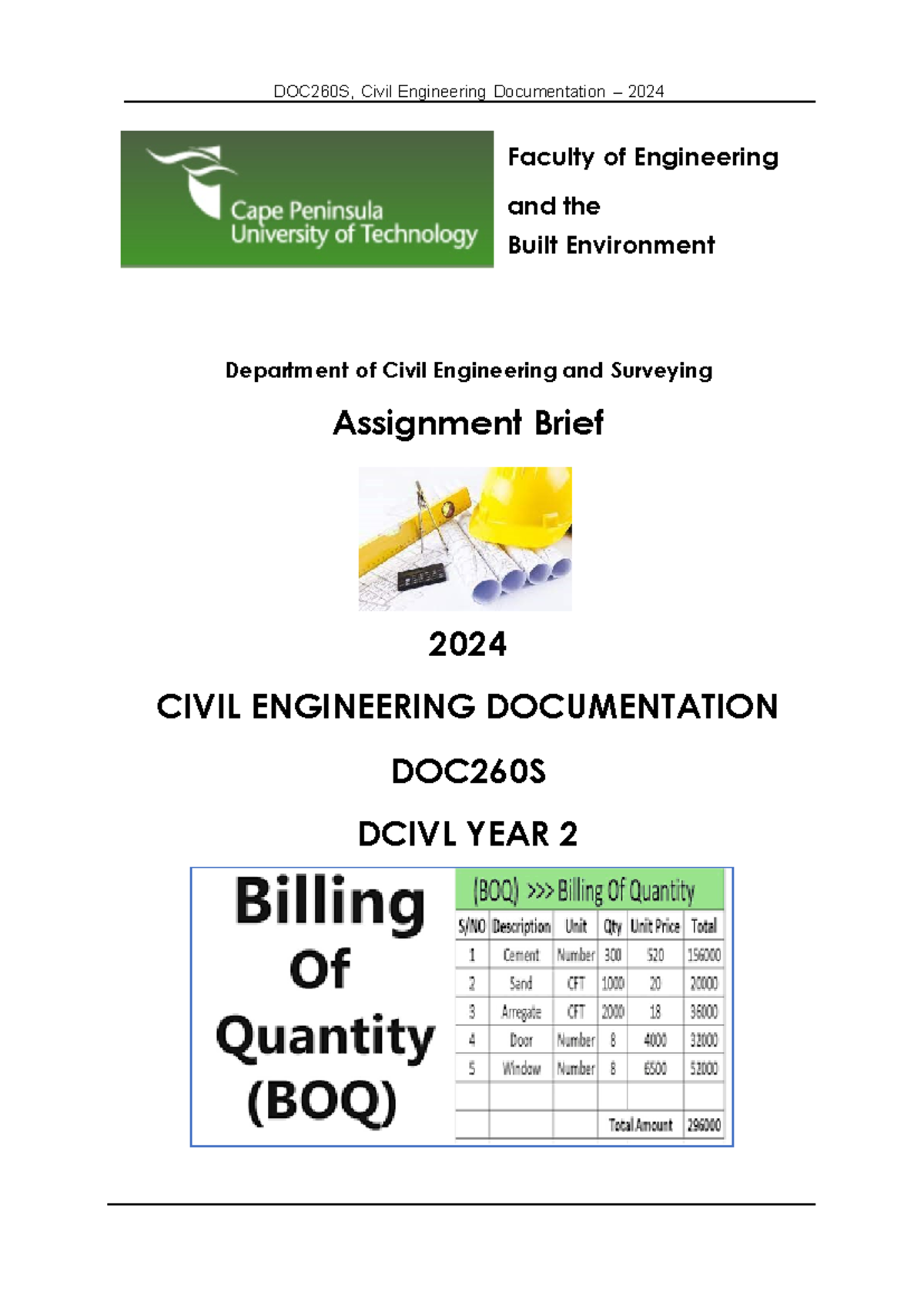 GA Assignment Brief 2024 DOC260S - Faculty of Engineering and the Built ...