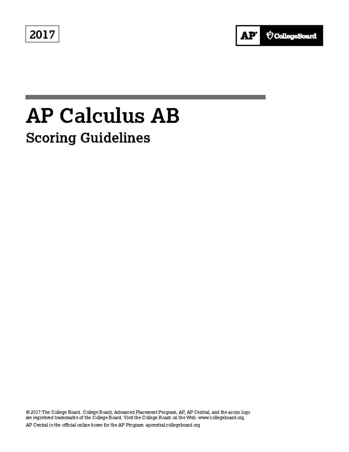 Ap17 Sg Calclus Ab Calc AB 2017 Scoring AP Calculus AB Scoring
