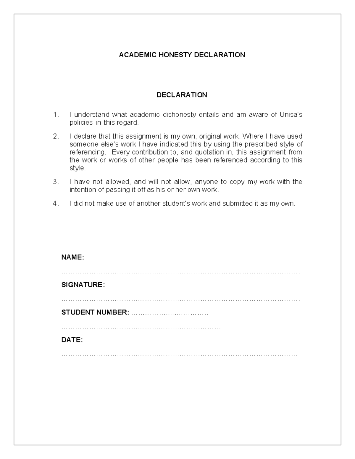 Academic Honesty Declaration LJU4804 Assignment - ACADEMIC HONESTY ...