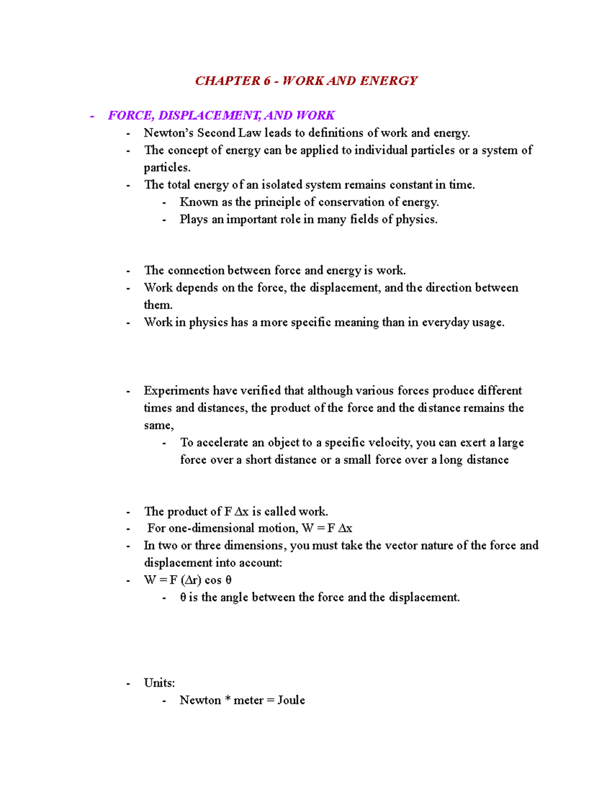 Chapter 6 - Physics - Google Docs1 - CHAPTER 6 - WORK AND ENERGY ...