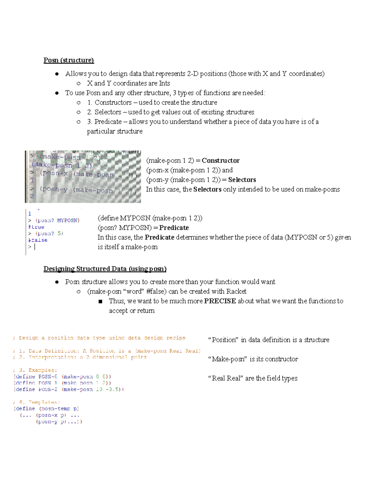 Module 3 Notes - Posn (structure) Allows you to design data that ...