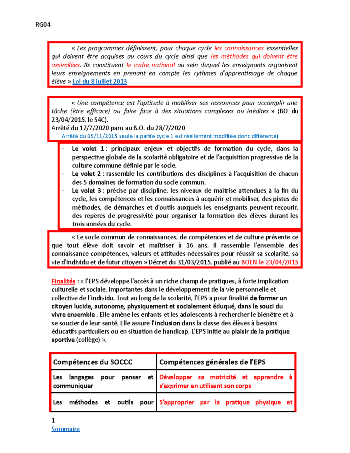 Textes Règlementation - « Les programmes définissent, pour chaque cycle ...