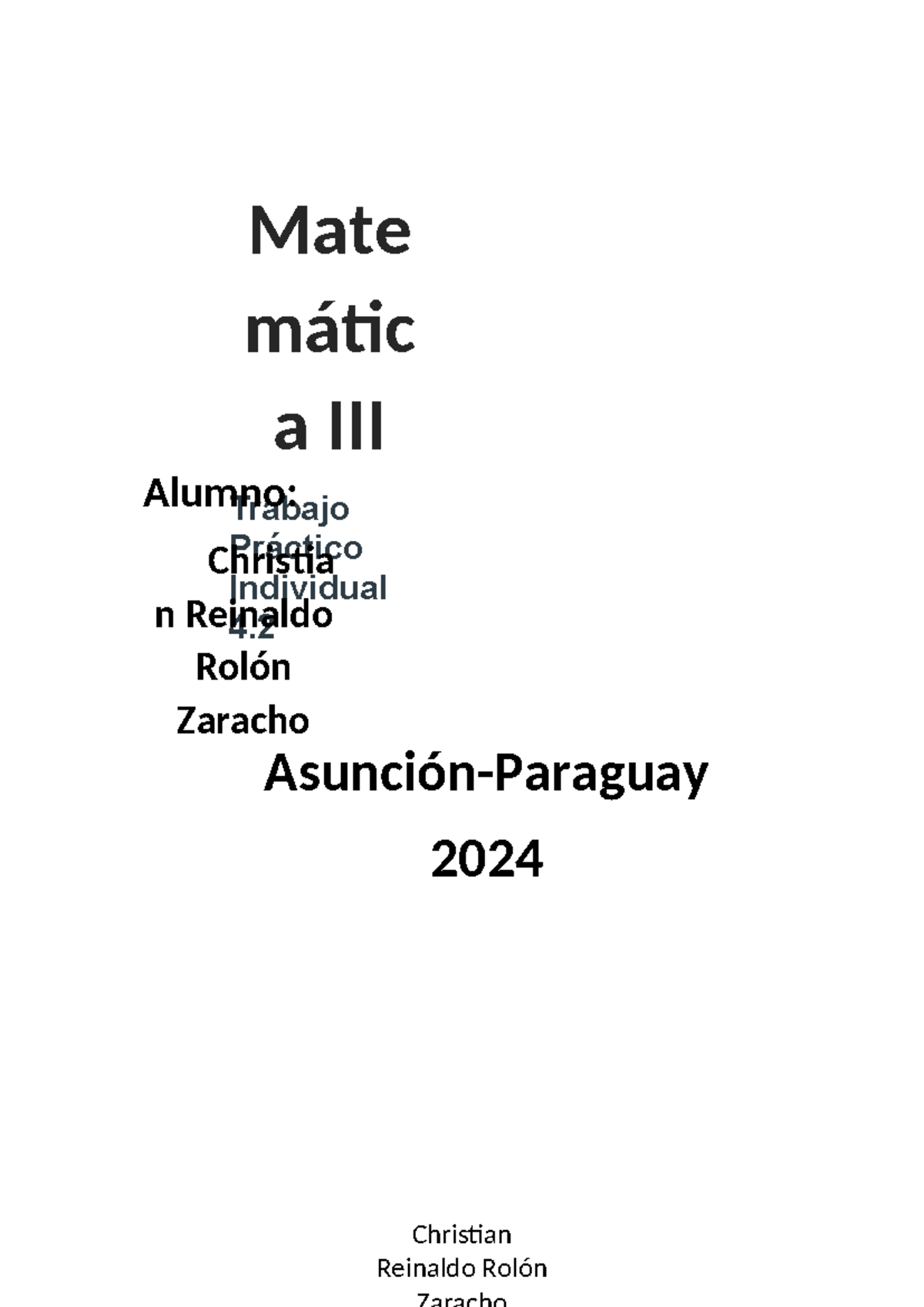 Trabajo practico - Matemáticas - Christian Reinaldo Rolón Mate mátic a ...