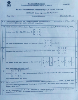 Question Paper PYQ - Linear Algebra - Studocu