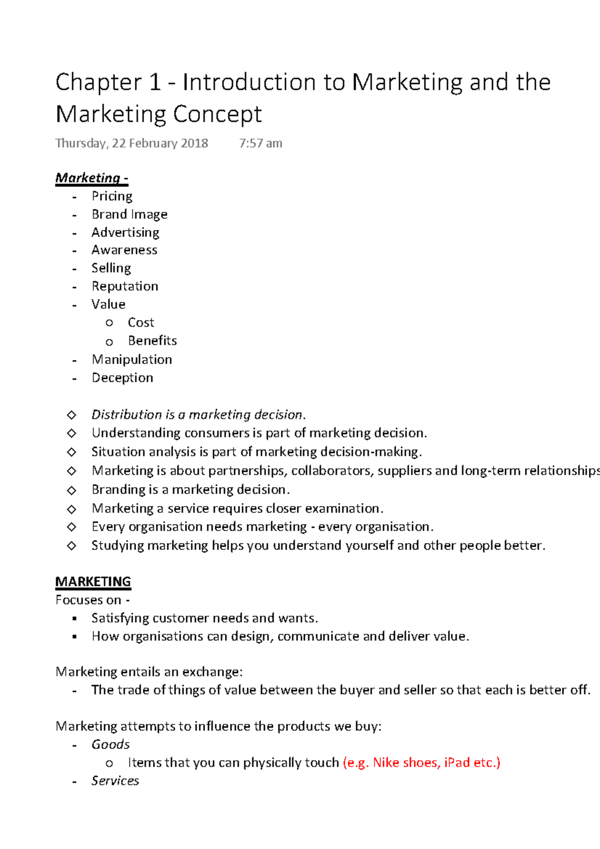 Chapter 1 - Marketing Textbook - Chapter 1 Introduction to Marketing ...