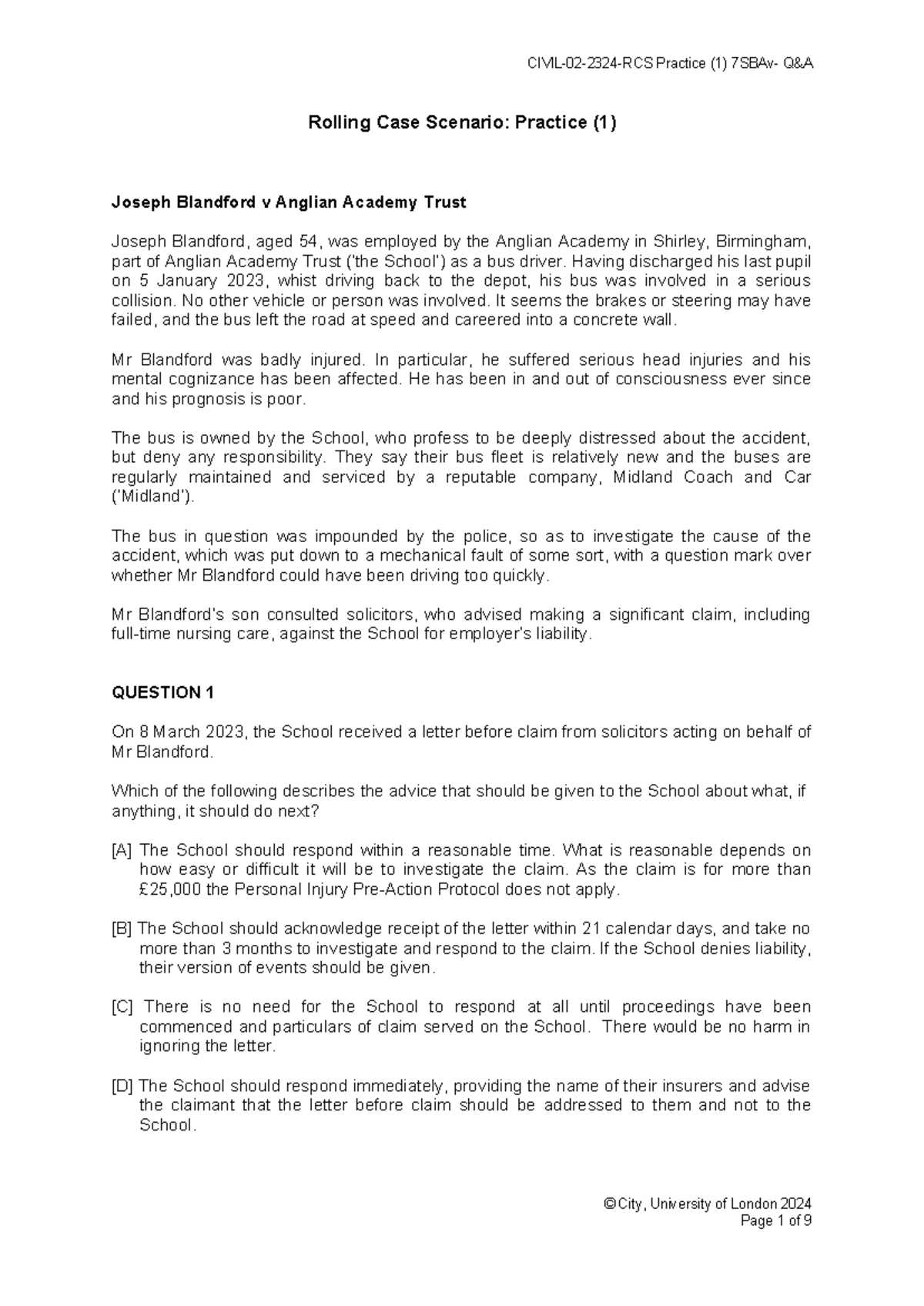 Paper 2 Q&A - civil - Rolling Case Scenario: Practice (1) Joseph ...