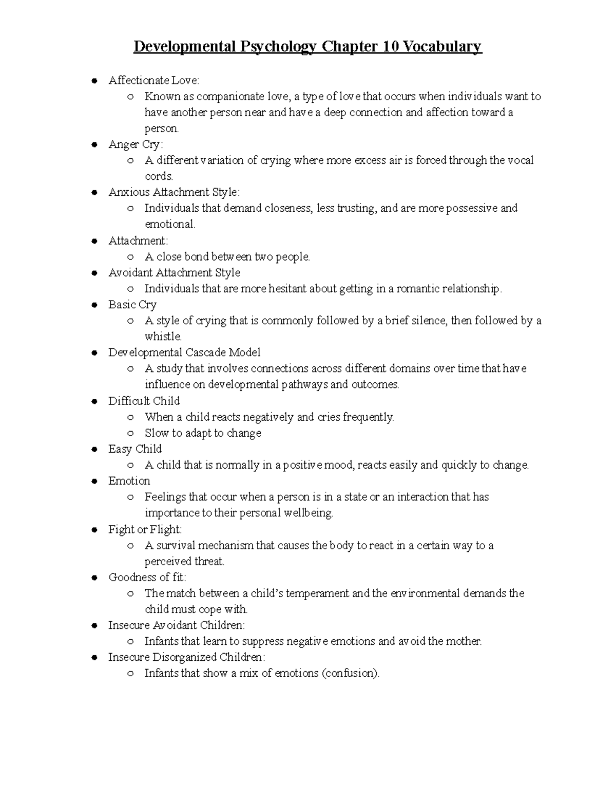 Developmental Psychology Chapter 10 Vocabulary - Developmental ...