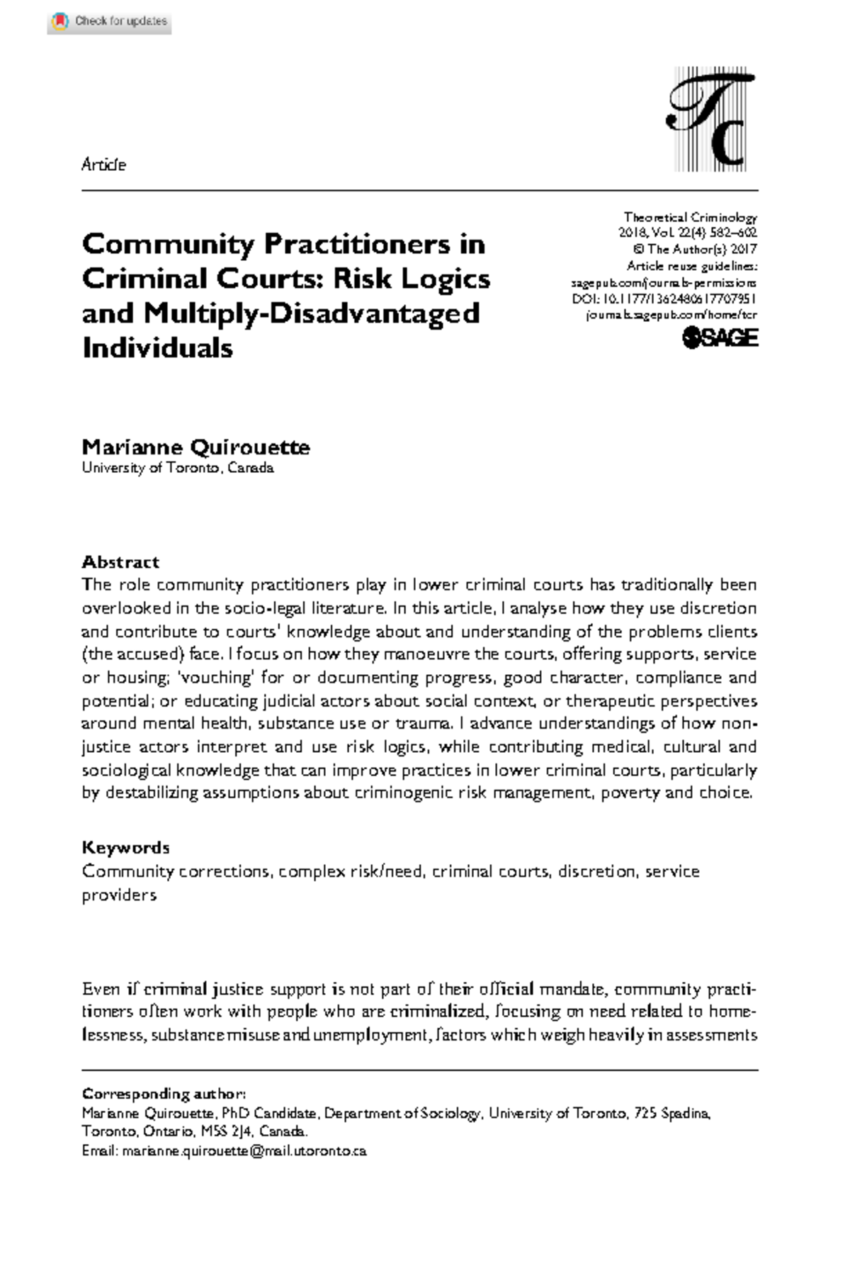 Quirouette community practitioners risk logics and intersectionality ...