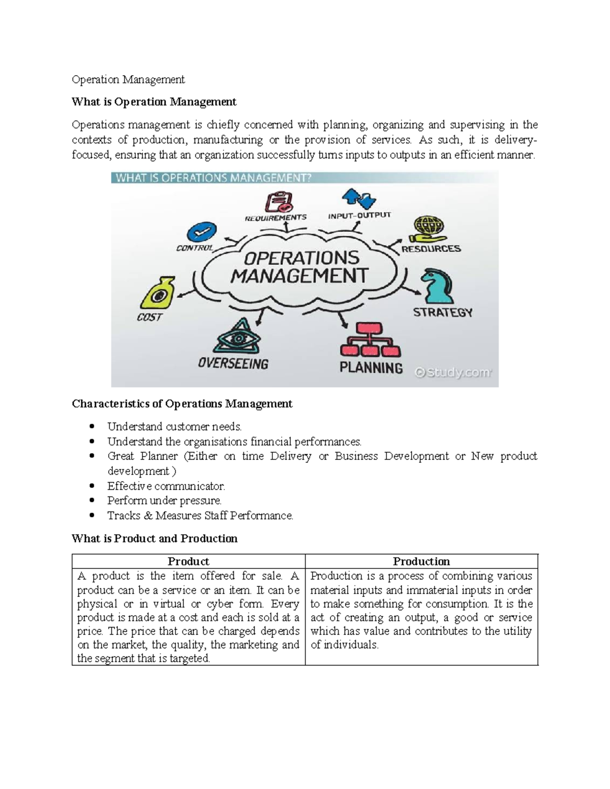 ITB Chapter 8 summary points - Operation Management What is Operation ...
