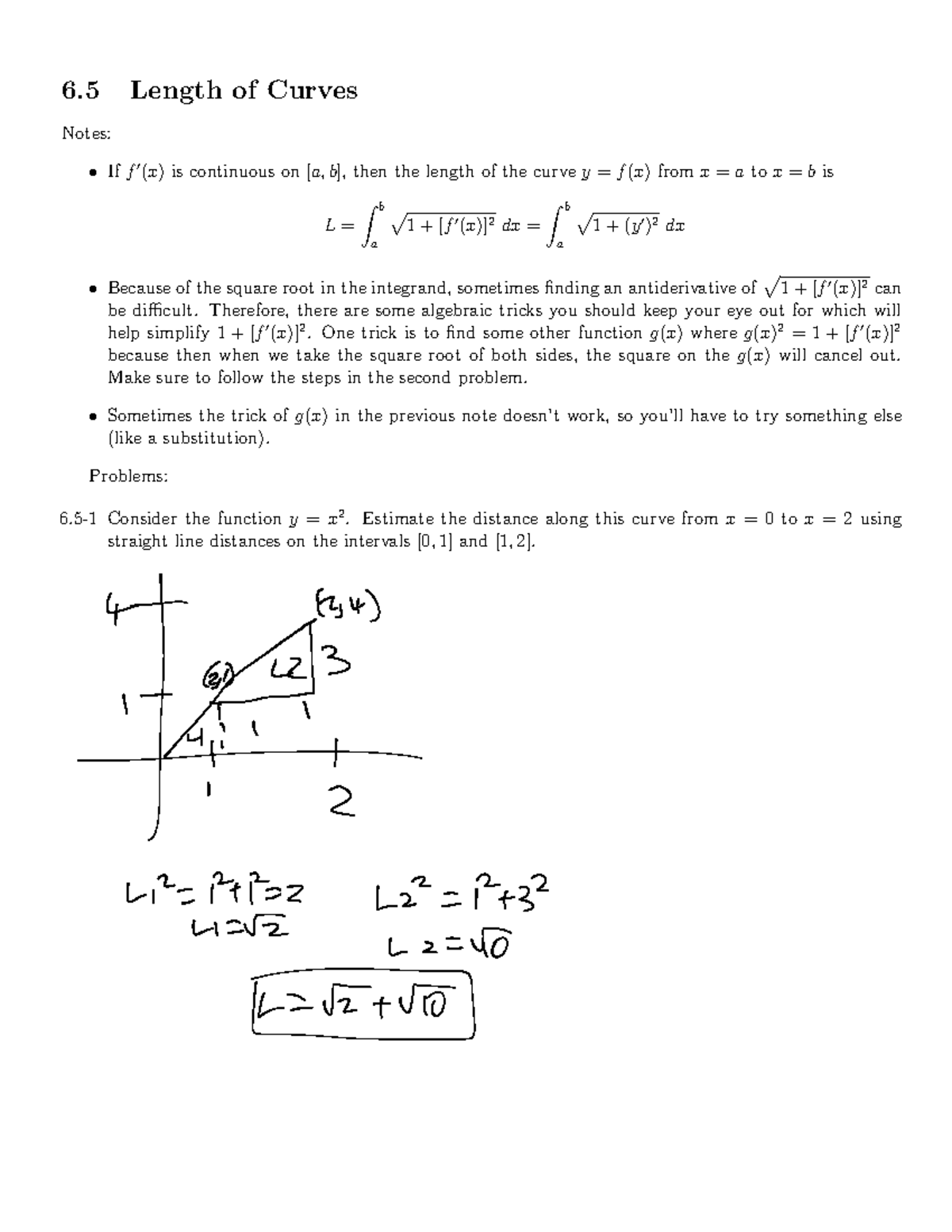 Length of curves - notes - 6 Length of Curves Notes: If f 0 (x) is ...
