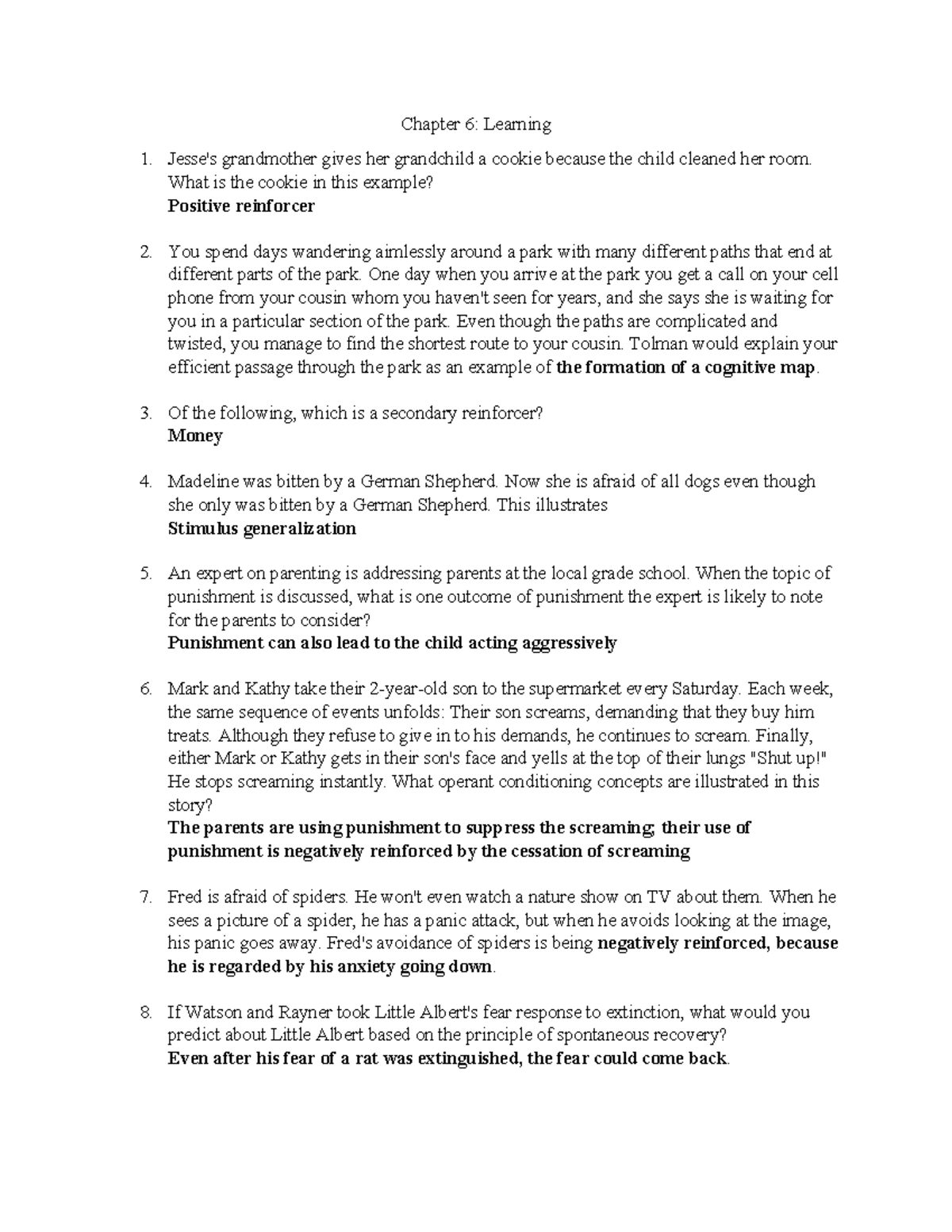 PSY 101 Study Guide (Ch. 6,9,10) - Chapter 6: Learning Jesse's grandmother gives her grandchild ...