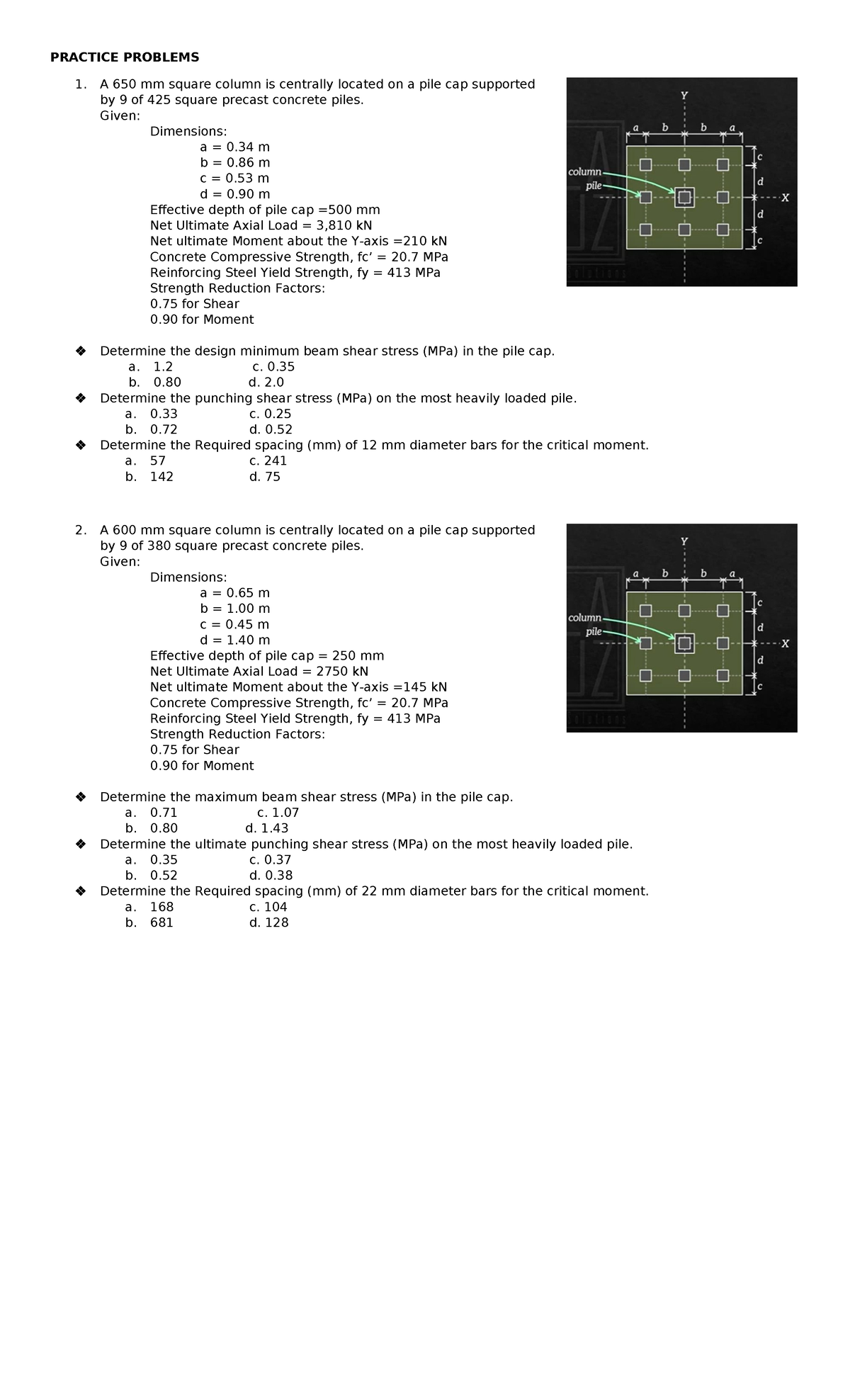Practice Problems copy - PRACTICE PROBLEMS 1. A 650 mm square column is ...