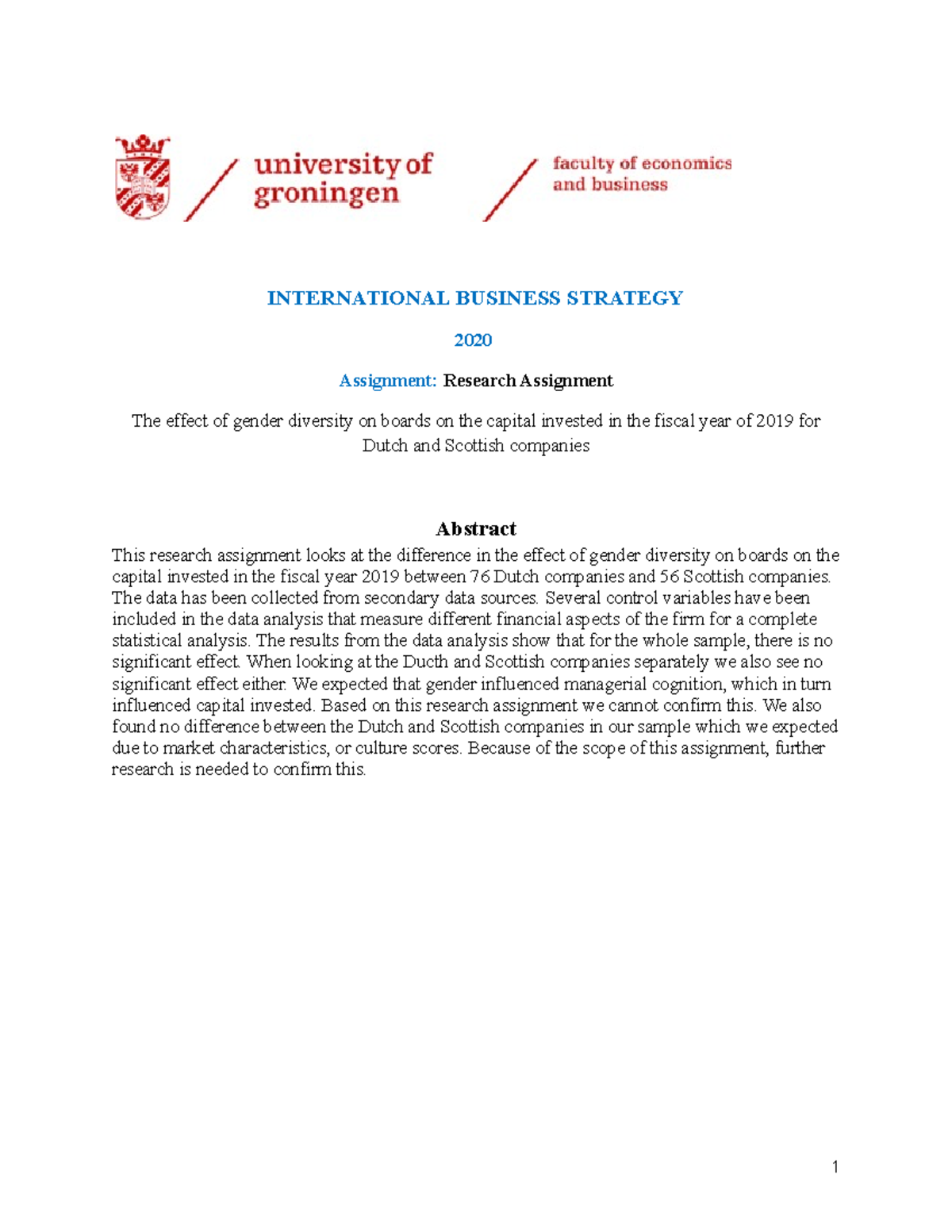 IBS research assignment - INTERNATIONAL BUSINESS STRATEGY 2020 ...