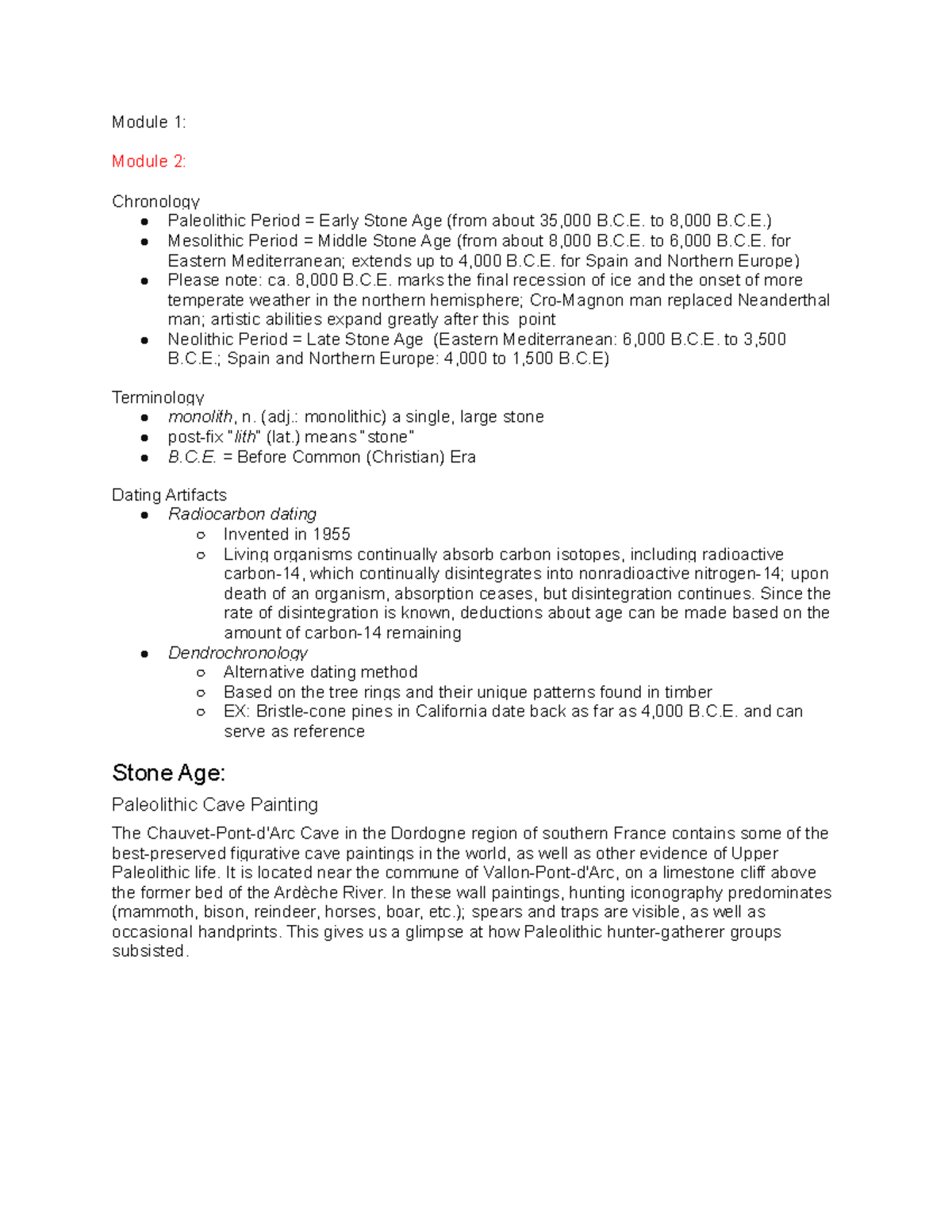 Art 1001 Module 2 Notes - Module 1: Module 2: Chronology Paleolithic ...