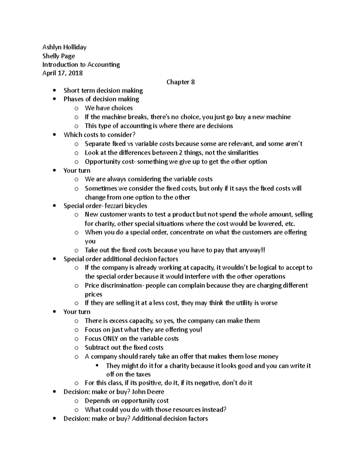 Managerial Chapter 8 - Professor Shelly Page - Ashlyn Holliday Shelly ...