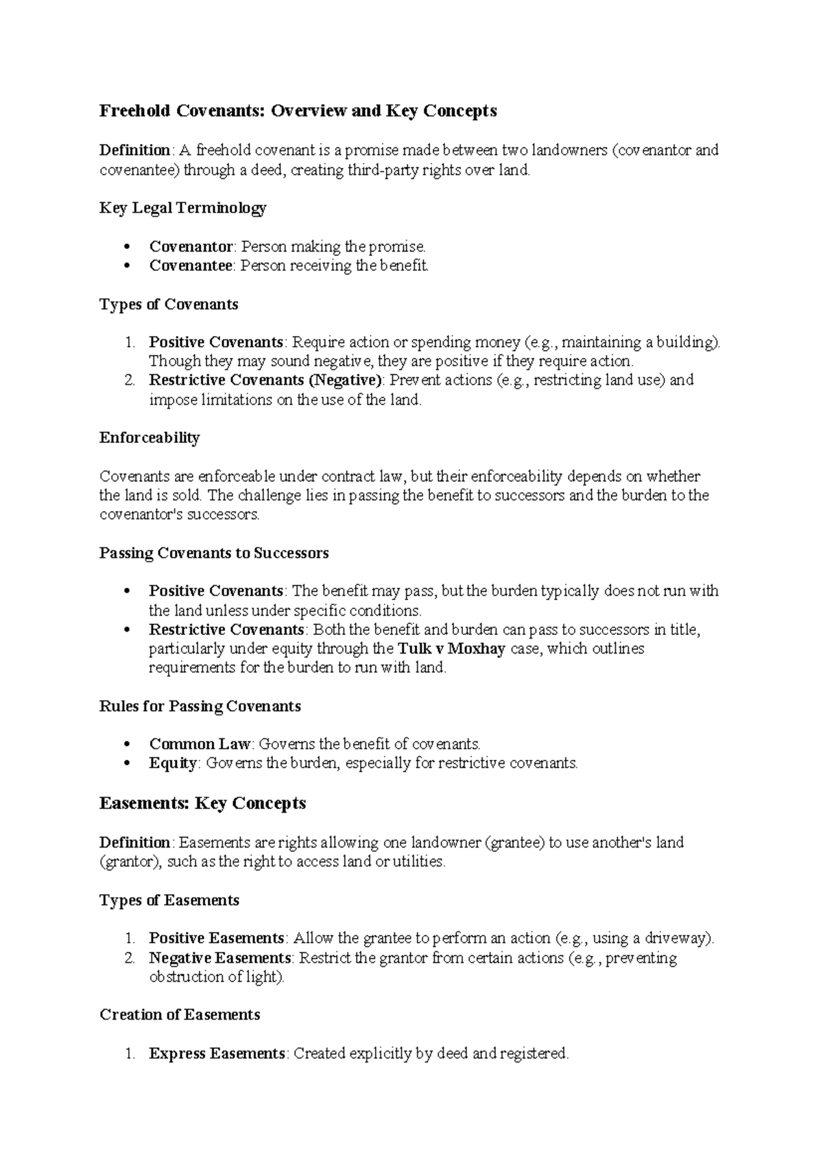 Freehold Covenants - Real Estate Basic Notes - Freehold Covenants ...