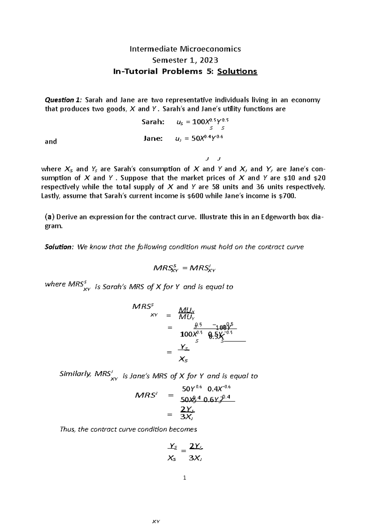 IM IN T5 Solutions 2023 - 1 Intermediate Microeconomics Semester 1 ...