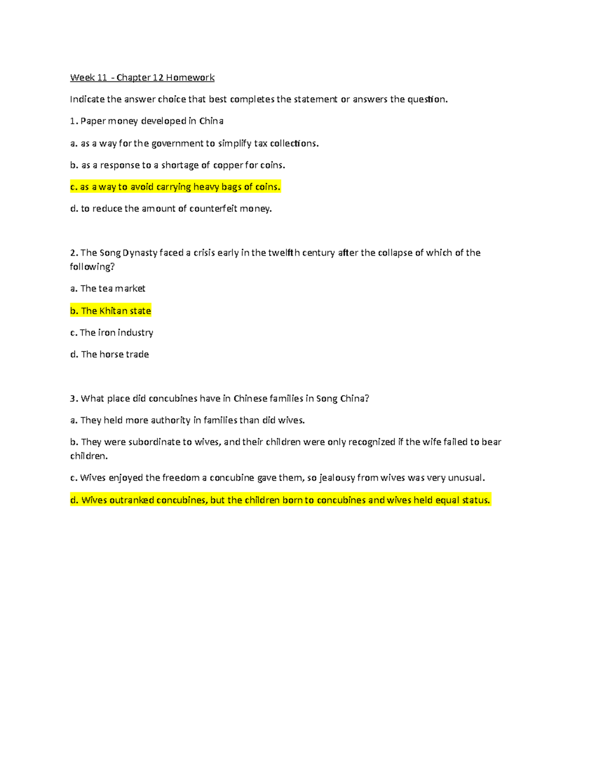 Week 11 - Chapter 12 Homework - Week 11 - Chapter 12 Homework Indicate ...