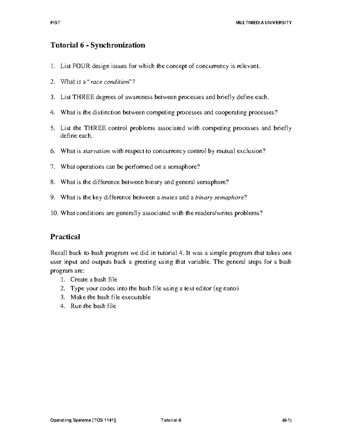 Tutorial 6 - FIST MULTIMEDIA UNIVERSITY Operating Systems [TOS 1141 ...
