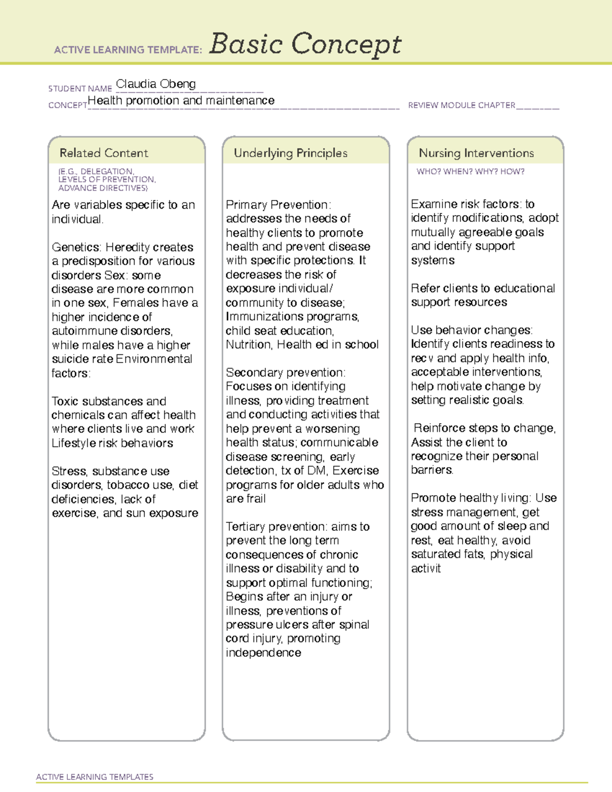 Basic Concept restricted-2 - Nursing2210 - ACTIVE LEARNING TEMPLATES ...