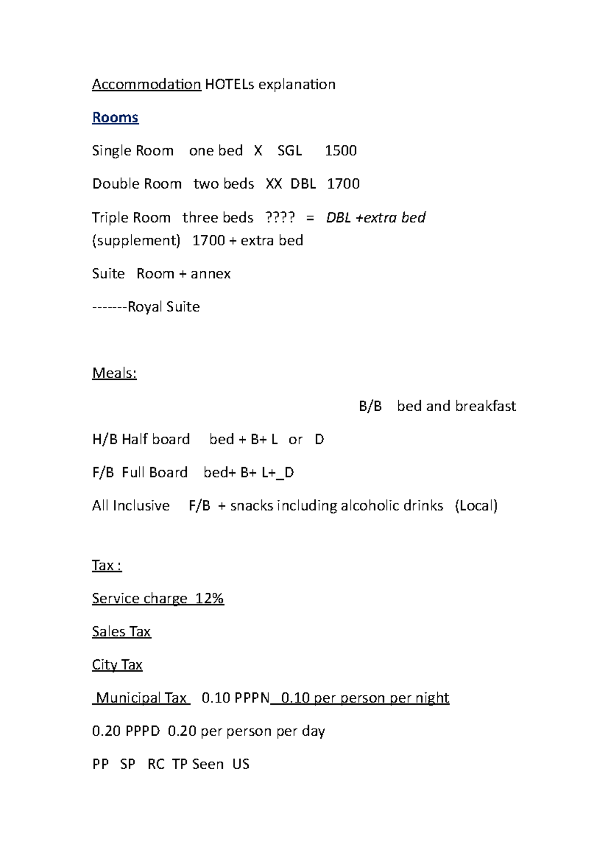 Accommodation Hotels explanation - Accommodation HOTELs explanation ...