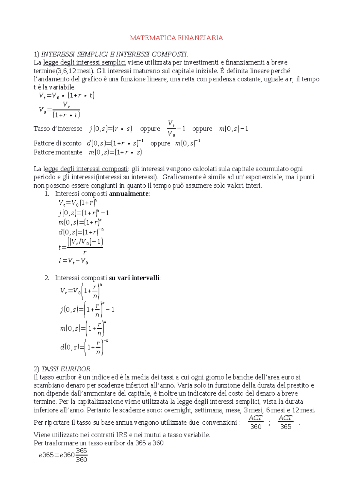 Domande matematica finanziaria - MATEMATICA FINANZIARIA INTERESSI ...