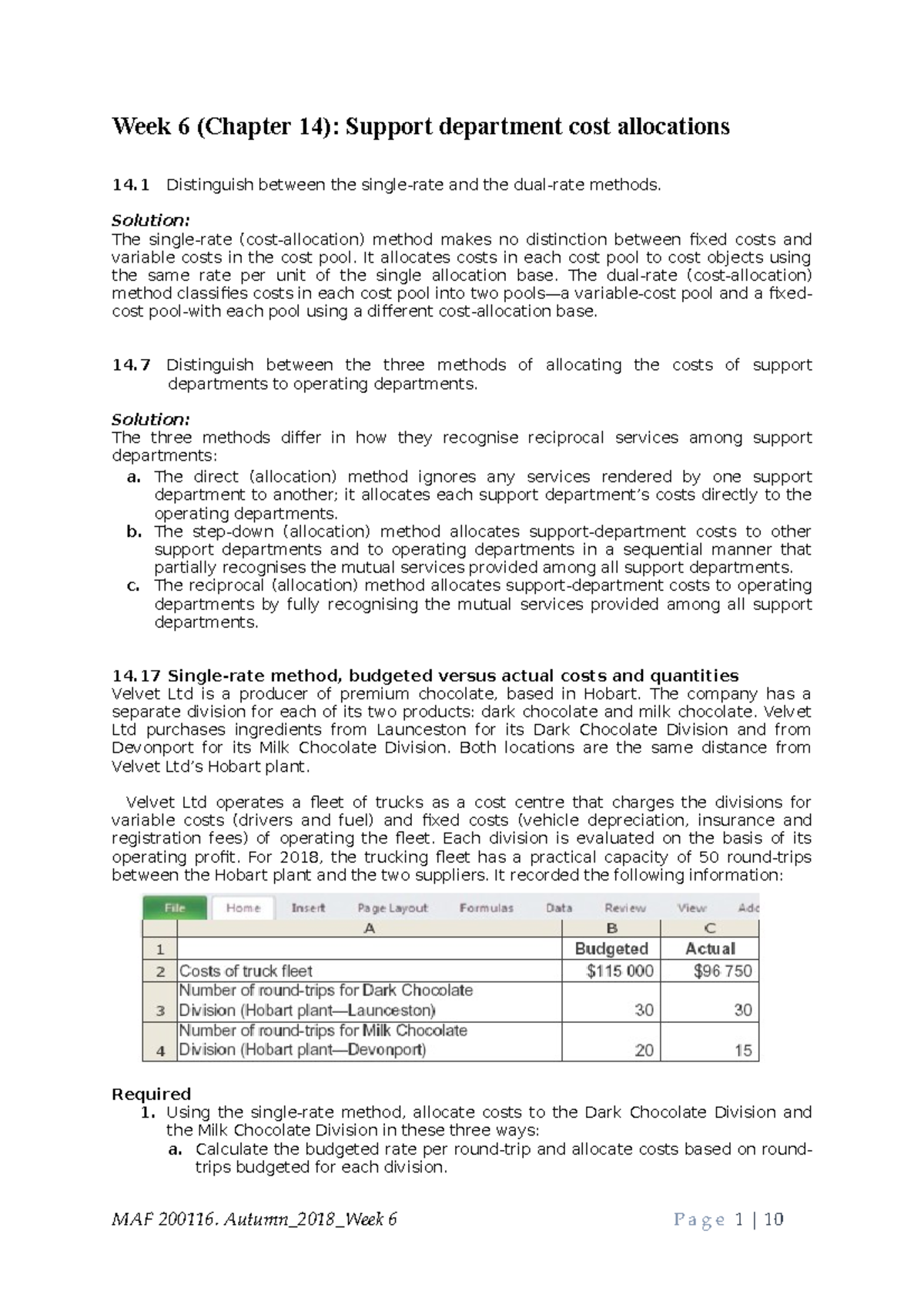 MAF Week 6 Tutorial Discussion Questions - Week 6 (Chapter 14): Support ...