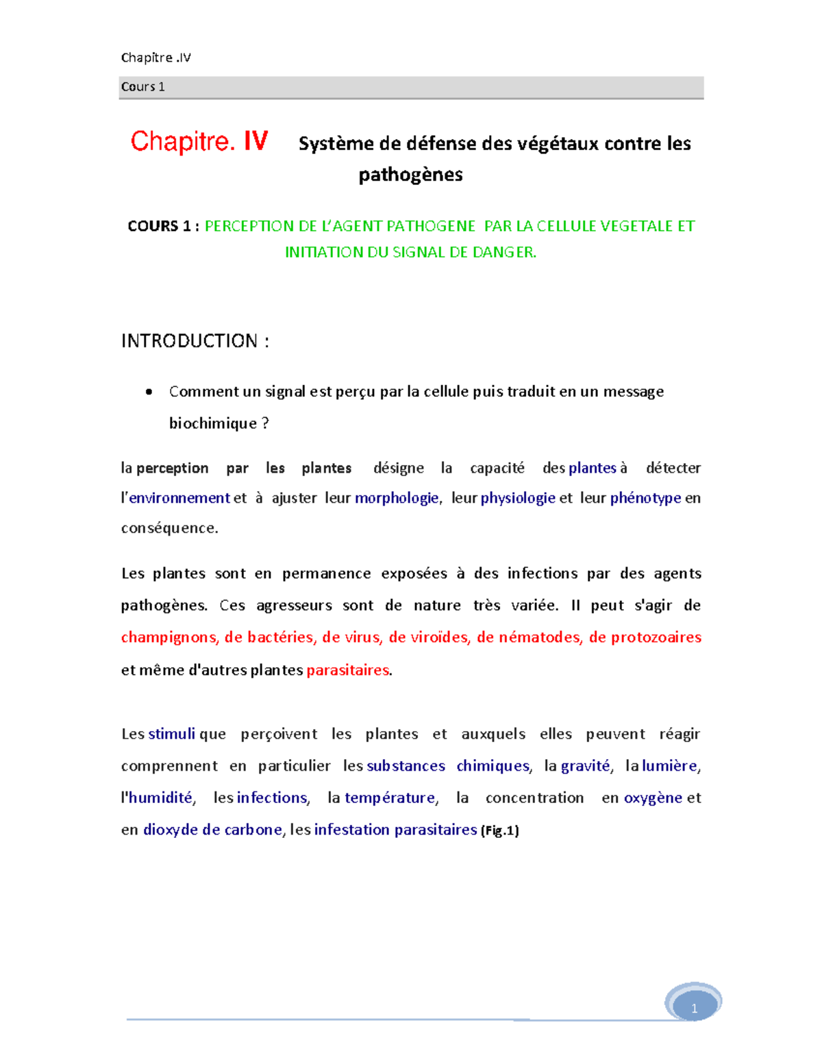 Chapitre IV cours 1 - mécanismes de developpements - Cours 1 Chapitre. IV Système de défense des ...